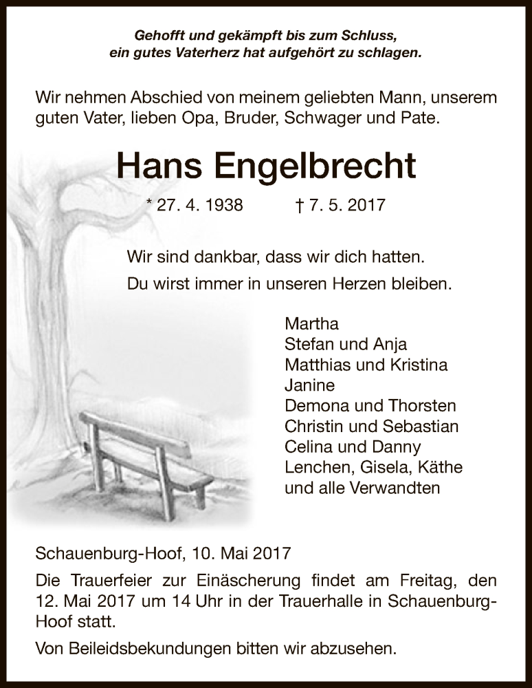 Traueranzeigen von Hans Engelbrecht | Trauer.HNA.de