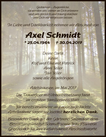 Traueranzeigen von Axel Schmid | Trauer.HNA.de