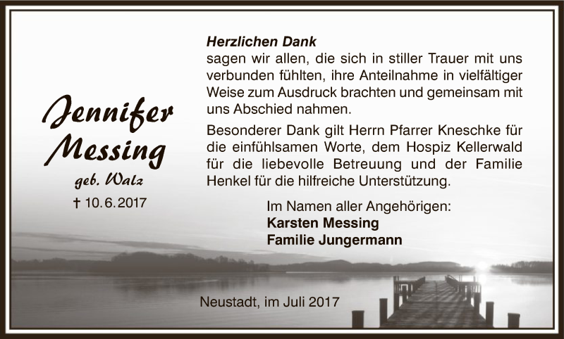 Traueranzeigen von Jennifer Messing | Trauer.HNA.de