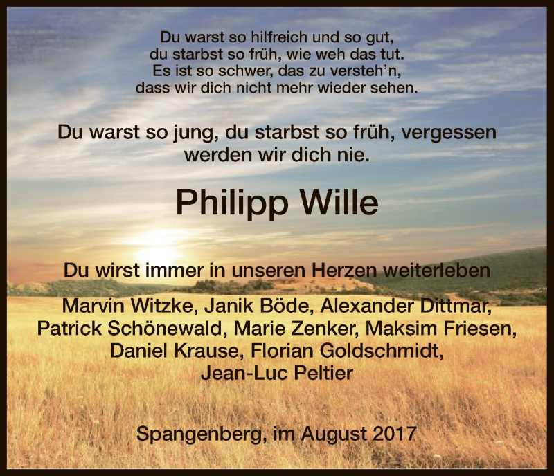 Traueranzeigen von Philipp Wille | Trauer.HNA.de