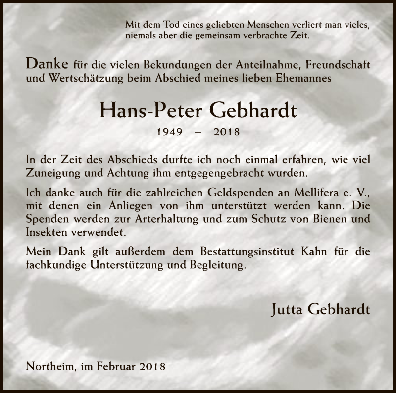 Traueranzeigen von Hans-Peter Gebhardt | Trauer.HNA.de