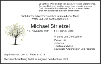 Traueranzeigen von Michael Strietzel | Trauer.HNA.de