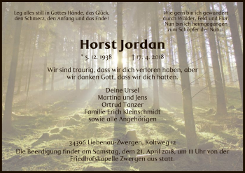 Traueranzeigen von Horst Jordan | Trauer.HNA.de