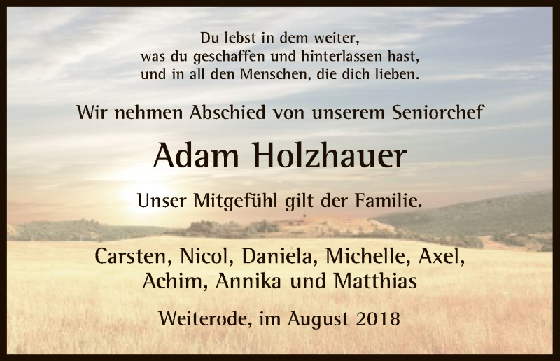 Traueranzeigen von Adam Holzhauer | Trauer.HNA.de