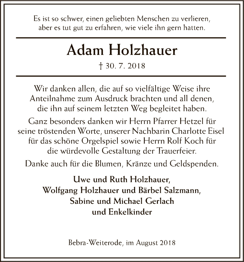 Traueranzeigen von Adam Holzhauer | Trauer.HNA.de