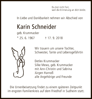 Traueranzeigen von Karin Schneider | Trauer.HNA.de