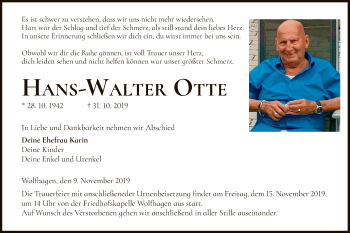 Traueranzeigen von Hans-Walter Otte | Trauer.HNA.de