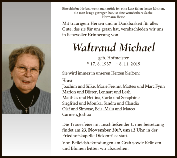 Traueranzeigen von Waltraud Michael | Trauer.HNA.de