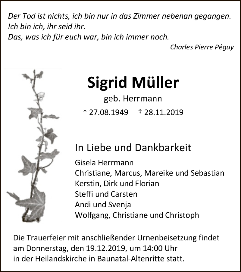 Traueranzeigen von Sigrid Müller | Trauer.HNA.de