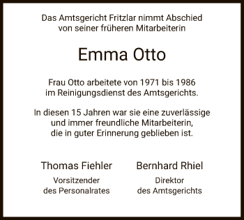 Traueranzeigen von Emma Otto | Trauer.HNA.de