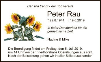 Traueranzeigen von Peter Rau | Trauer.HNA.de
