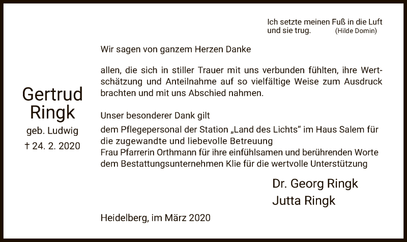 Traueranzeigen von Gertrud Ringk | Trauer.HNA.de Traueranzeigen von Gertrud Ringk | Trauer.HNA.de