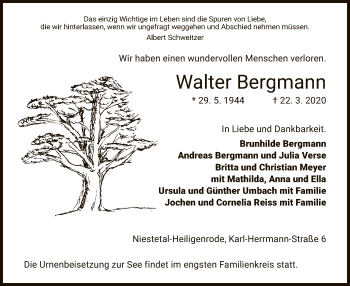 Traueranzeigen von Walter Bergmann | Trauer.HNA.de