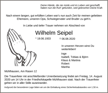 Traueranzeigen von Wilhelm Seipel | Trauer.HNA.de