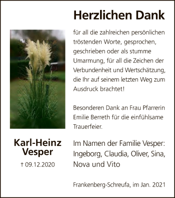 Traueranzeigen von Karl-Heinz Vesper | Trauer.HNA.de