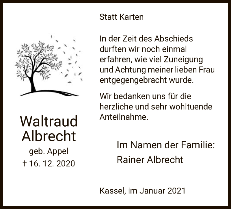 Traueranzeigen von Waltraud Albrecht | Trauer.HNA.de