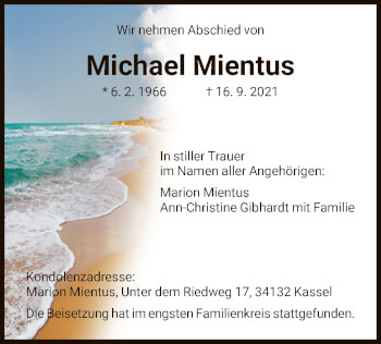 Traueranzeigen von Michael Mientus | Trauer.HNA.de