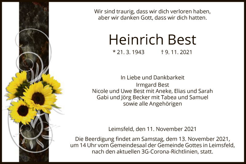 Traueranzeigen von Heinrich Best | Trauer.HNA.de