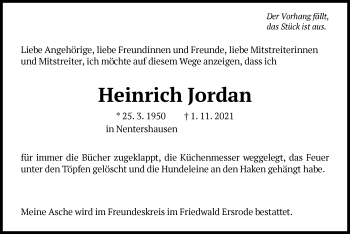Traueranzeigen von Heinrich Jordan | Trauer.HNA.de