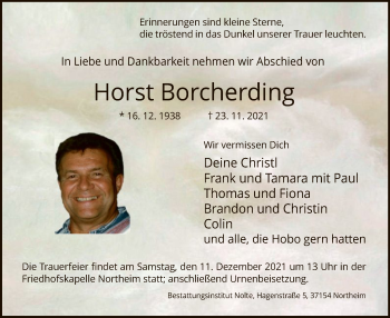 Traueranzeigen von Horst Borcherding | Trauer.HNA.de