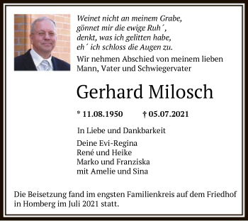 Traueranzeigen von Gerhard Milosch | Trauer.HNA.de