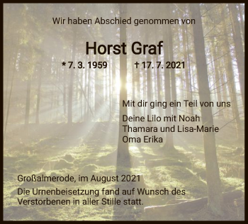 Traueranzeigen von Horst Graf | Trauer.HNA.de