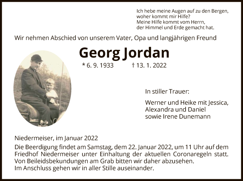 Traueranzeigen von Georg Jordan | Trauer.HNA.de