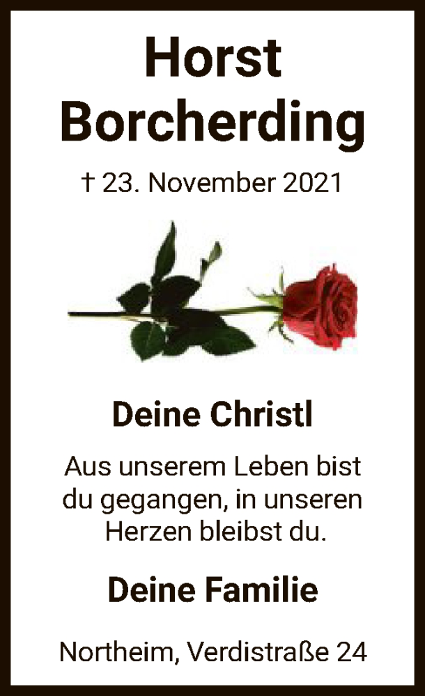 Traueranzeigen von Horst Borcherding | Trauer.HNA.de