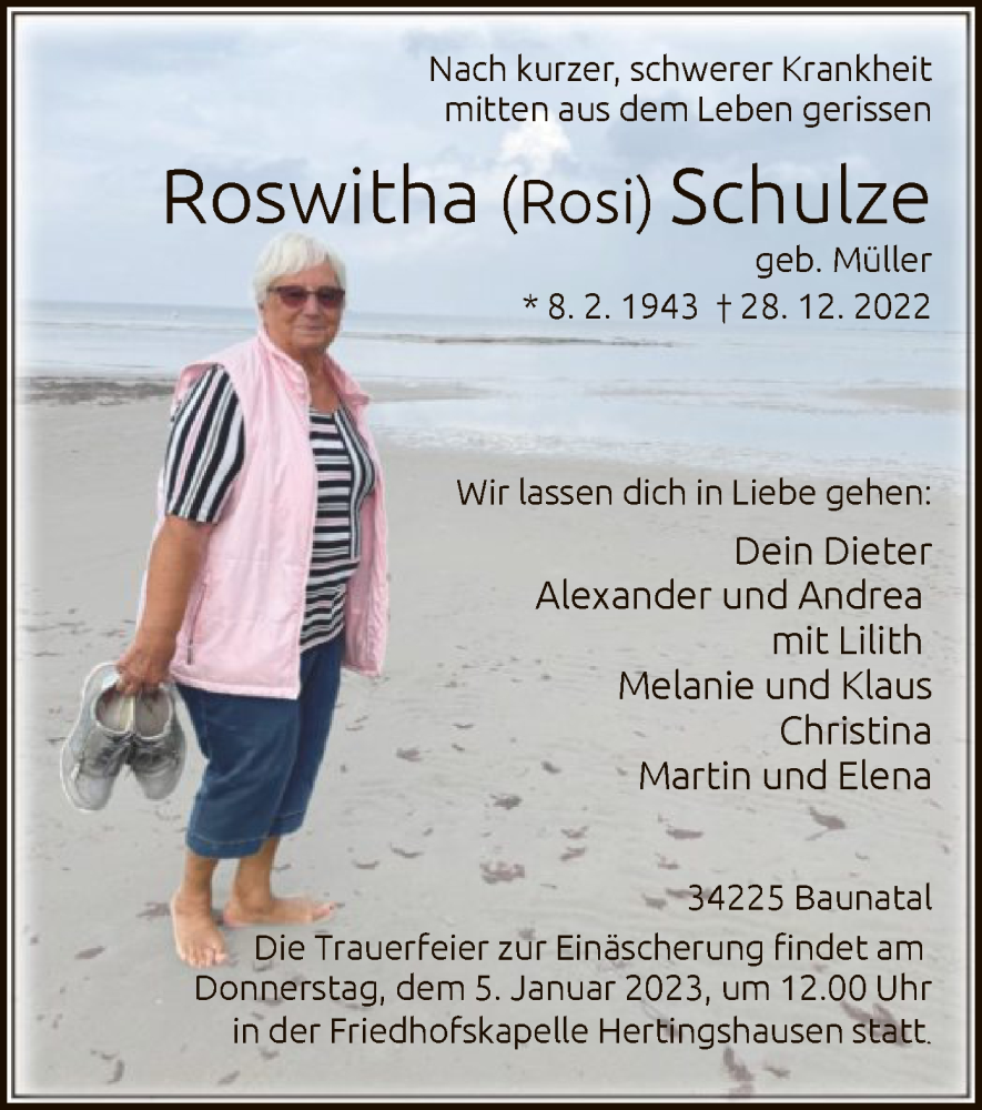 Traueranzeigen von Roswitha Schulze | Trauer.HNA.de