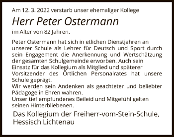 Traueranzeigen von Peter Ostermann | Trauer.HNA.de