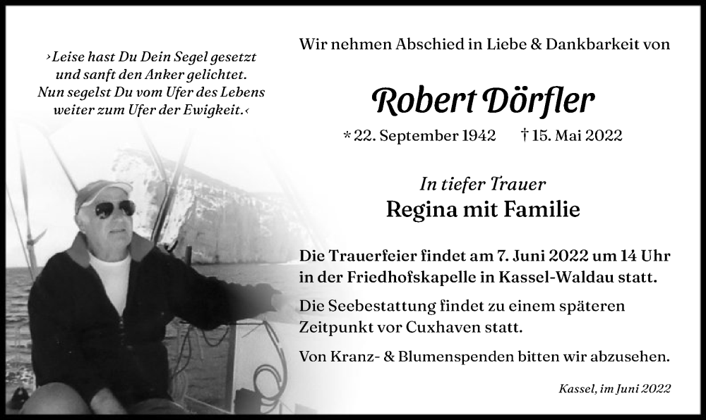 Traueranzeigen von Robert Dörfler | Trauer.HNA.de