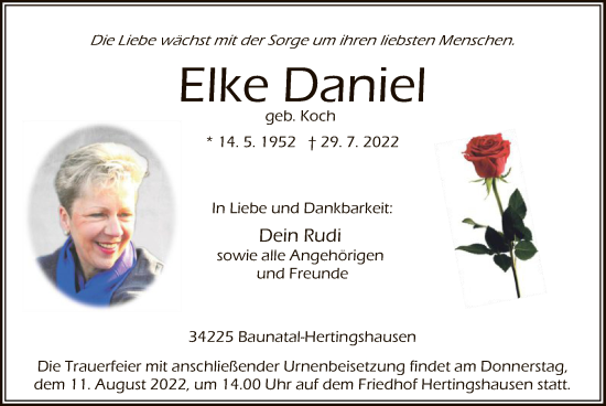 Traueranzeigen von Elke Daniel | Trauer.HNA.de
