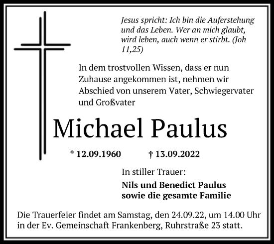 Traueranzeigen von Michael Paulus | Trauer.HNA.de