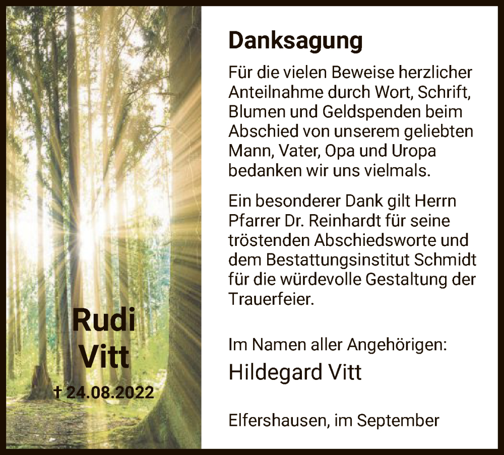 Traueranzeigen von Rudi Vitt | Trauer.HNA.de