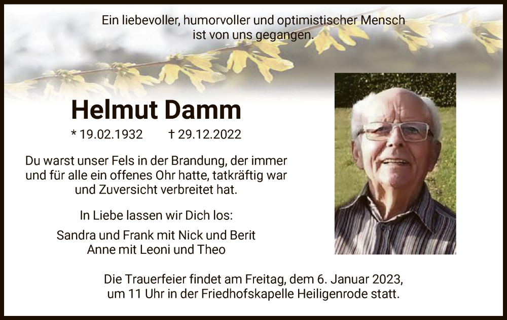 Traueranzeigen von Helmut Damm | Trauer.HNA.de