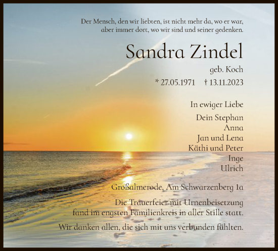Traueranzeigen von Sandra Zindel | Trauer.HNA.de