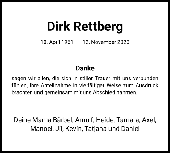 Traueranzeigen von Dirk Rettberg | Trauer.HNA.de