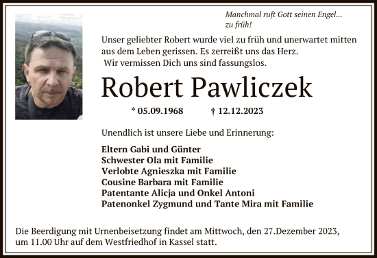 Traueranzeigen von Robert Pawliczek | Trauer.HNA.de
