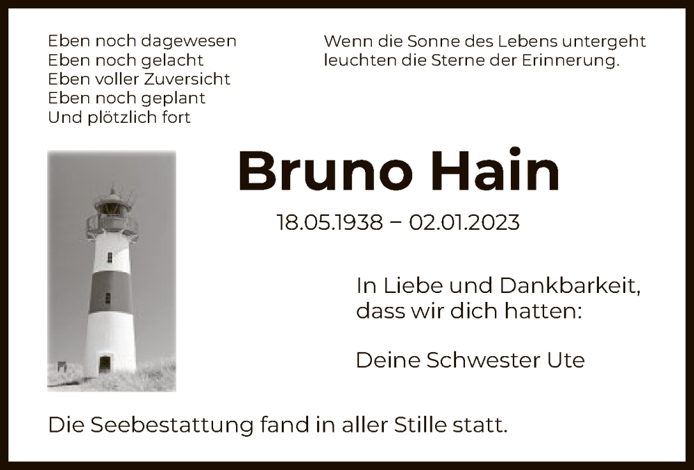 Traueranzeigen von Bruno Hain | Trauer.HNA.de