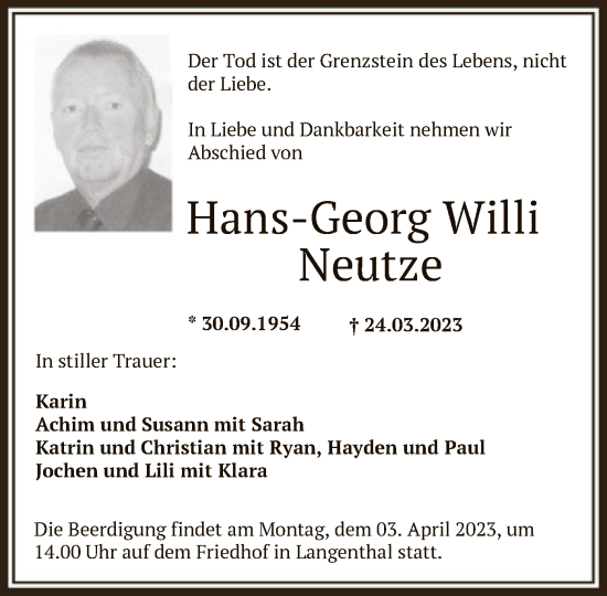 Traueranzeigen von Hans-Georg Willi Neutze | Trauer.HNA.de