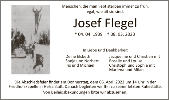 Traueranzeigen von Josef Flegel | Trauer.HNA.de