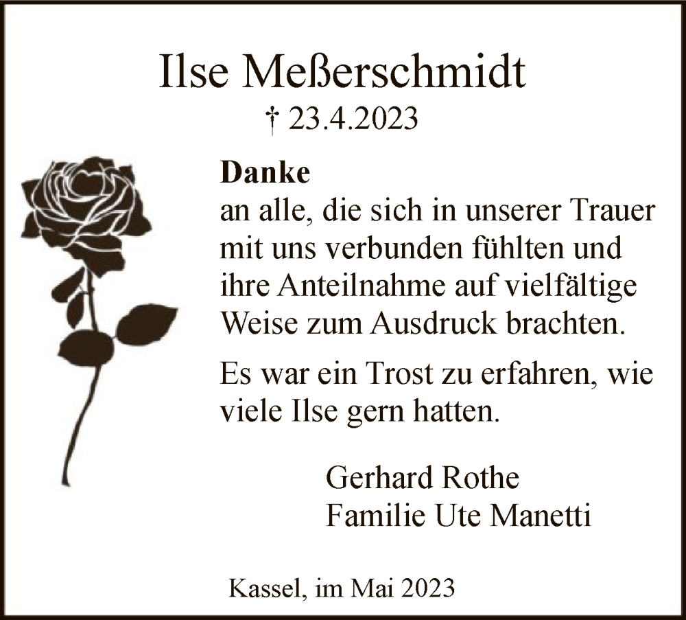 Traueranzeigen von Ilse Meßerschmidt | Trauer.HNA.de