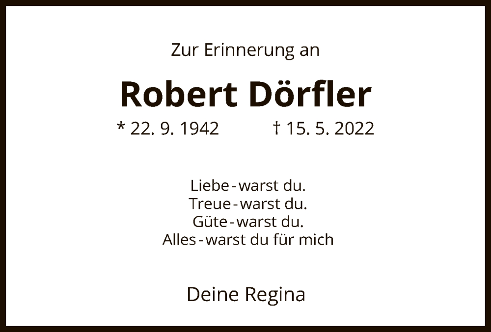 Traueranzeigen von Robert Dörfler | Trauer.HNA.de