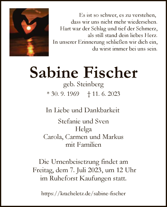 Traueranzeigen von Sabine Fischer | Trauer.HNA.de