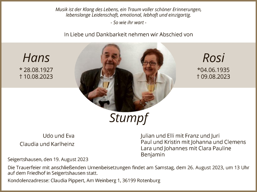 Traueranzeigen von Hans Stumpf | Trauer.HNA.de