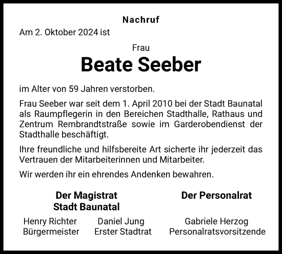 Traueranzeigen von Beate Seeber | Trauer.HNA.de