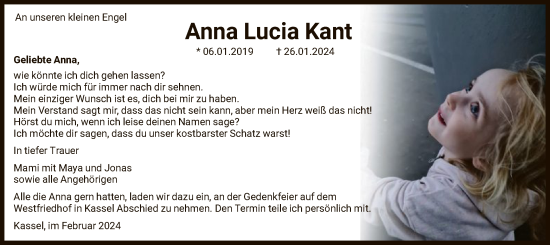 Traueranzeigen von Anna Lucia Kant | Trauer.HNA.de