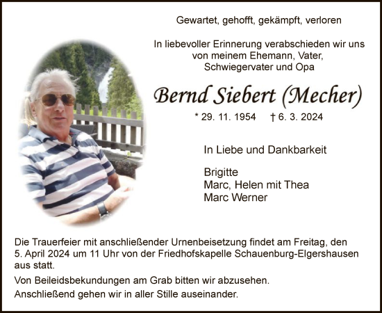 Traueranzeigen von Bernd Siebert | Trauer.HNA.de