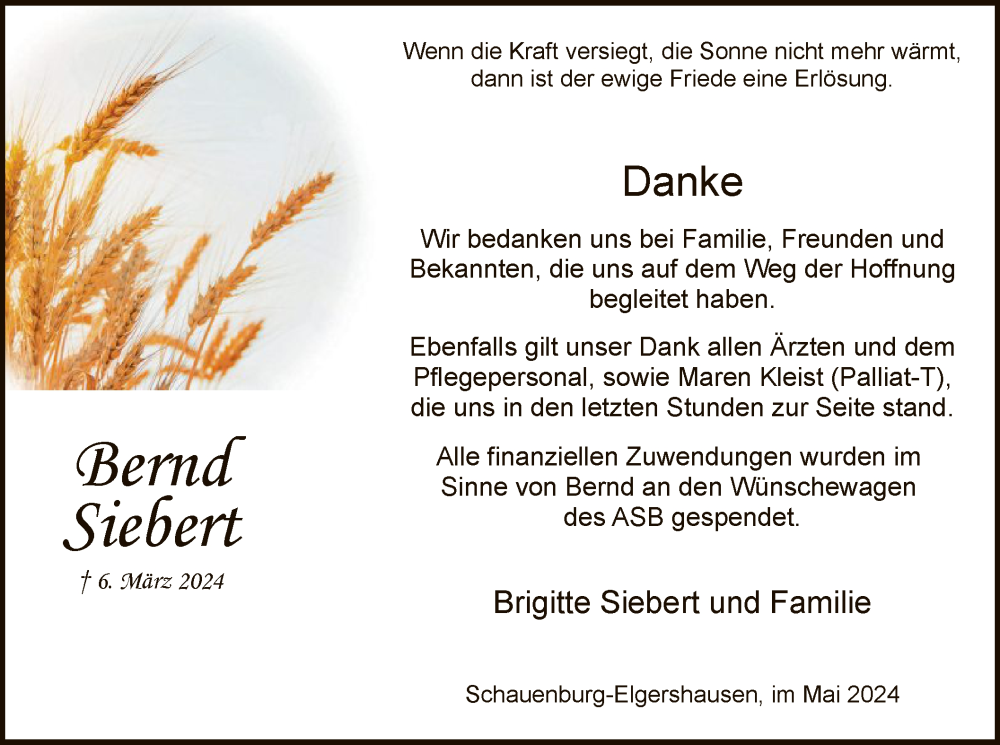 Traueranzeigen von Bernd Siebert | Trauer.HNA.de