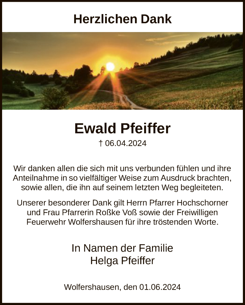 Traueranzeigen von Ewald Pfeiffer | Trauer.HNA.de